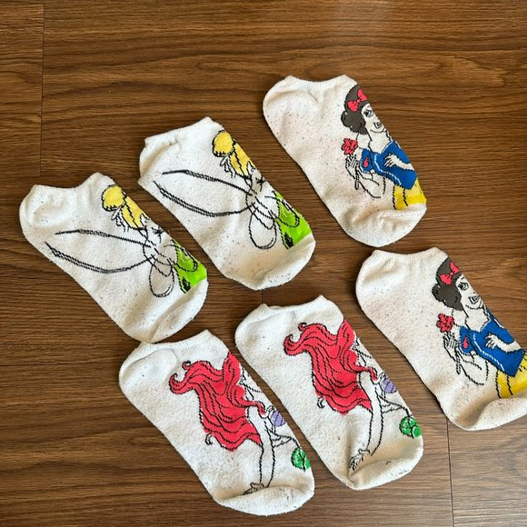 Disney | Accessories | 3 Disney Princess Socks Ariel Snow White Tinker ...
